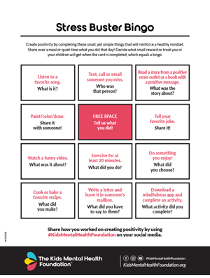 Stress Buster Bingo - The Kids Mental Health Foundation
